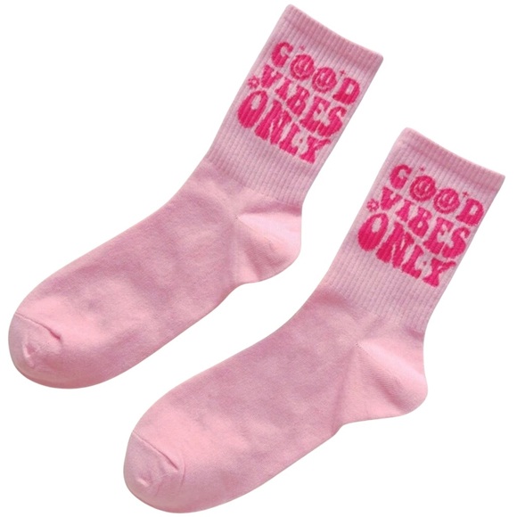 Accessories | Good Vibes Pink Knit Socks With Retro Graphics 3 For 21 ...